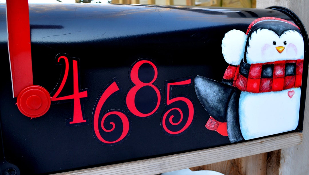 Mailbox Magnet Partial Cover, Penguin, Personalized Address Numbers for ...