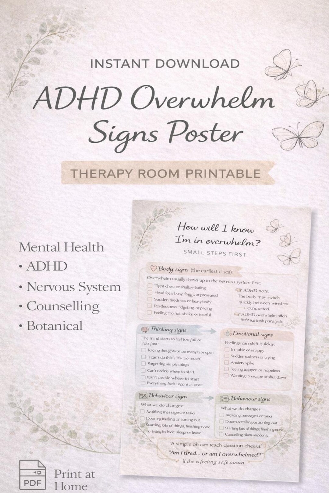 ADHD Overwhelm Signs Poster | Therapy Room Decor (digital Download) - Etsy
