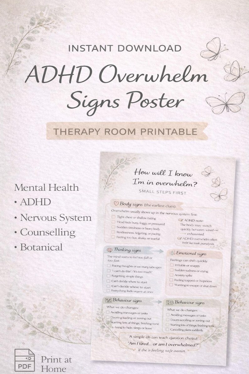 ADHD Overwhelm Signs Poster | Therapy Room Decor (digital Download) - Etsy