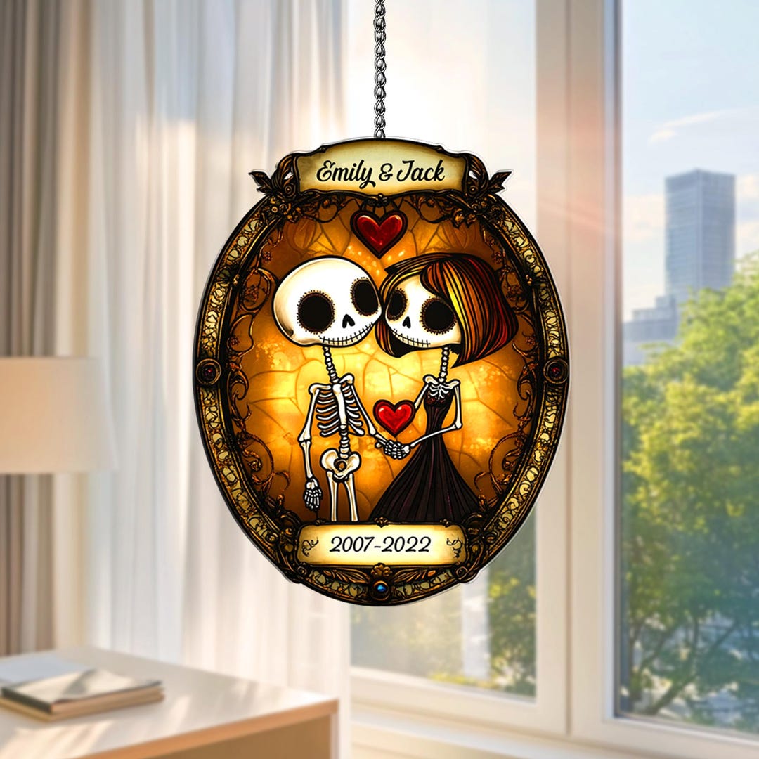 Acrylic Skeleton Couple Decoration, Gothic Window Hanging Love Art ...