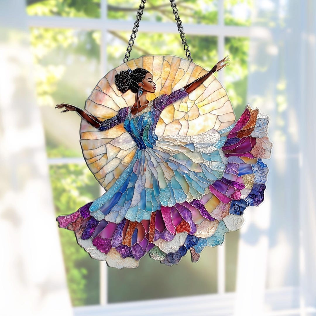 Stained Glass Dancing Lady Window Hanging Decoration With Colorful ...