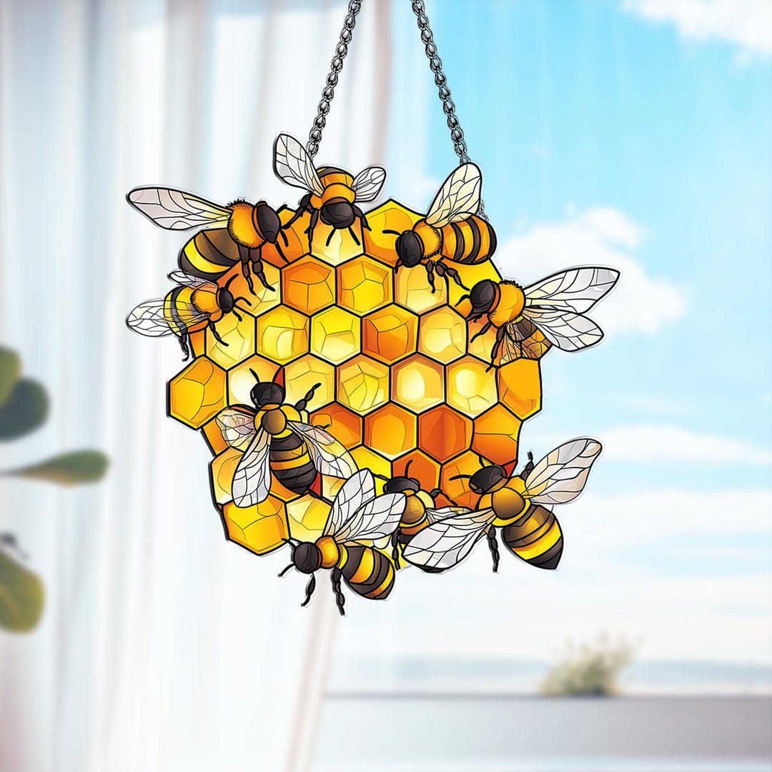 Acrylic Suncatcher Honeycomb Bees Window Hanging Decoration for Nature ...