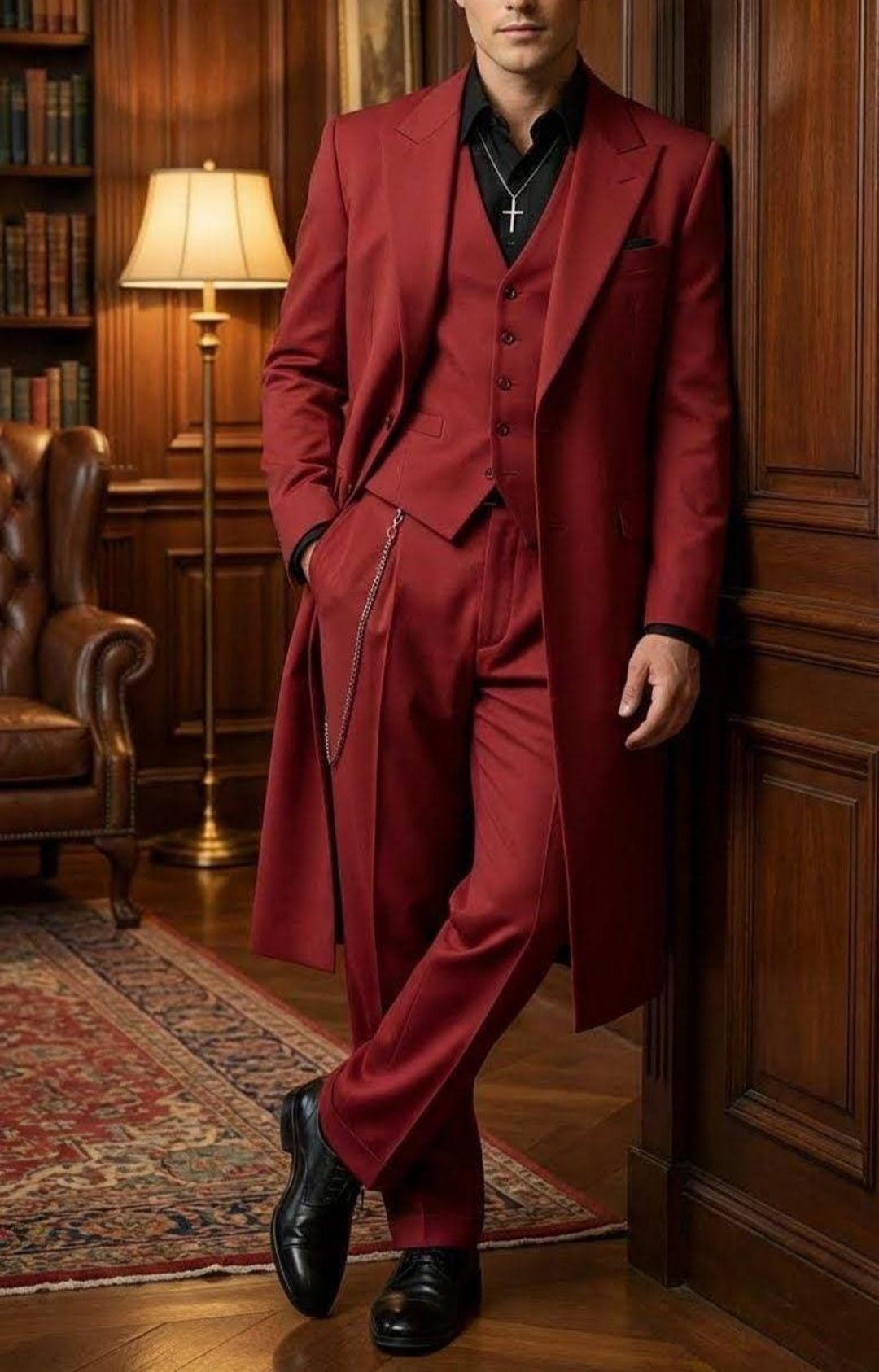 1920s Red Zoot Suit for Men, Vintage Mafia Gangster Outfit, Long Jacket ...