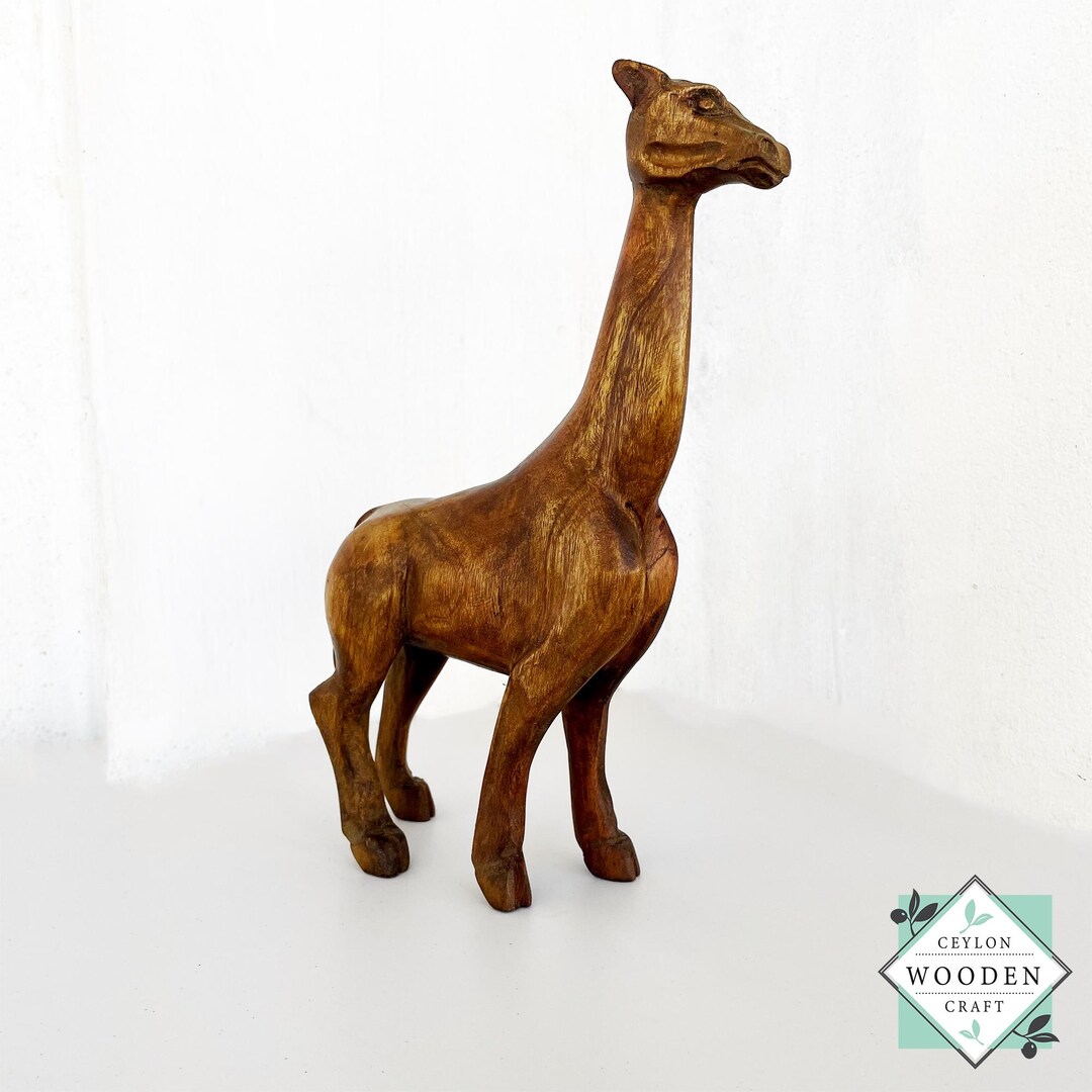 Hand-carved Mahogany Wood Giraffe Statue Wooden Lama Sculpture - Tall ...