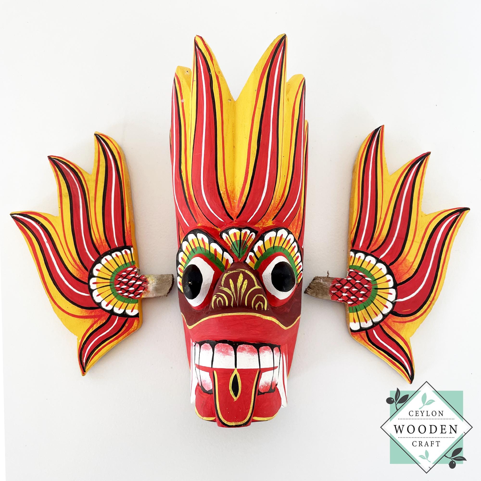 Hand-carved Red and Black Gini Raksha Mask – the Fire Demon of ...