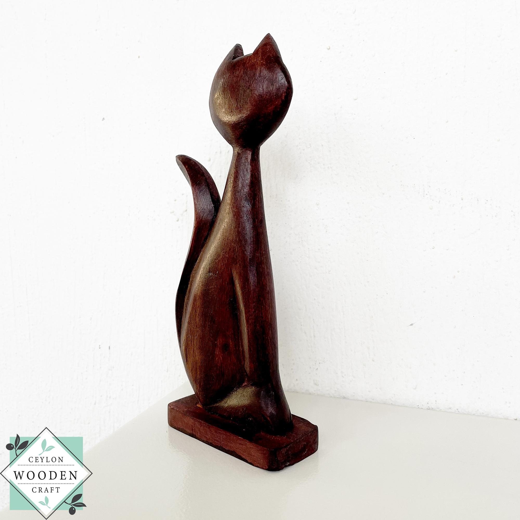 Hand-carved Mahogany Wood Abstract Cat Statue - Mid-century Modern Pet ...