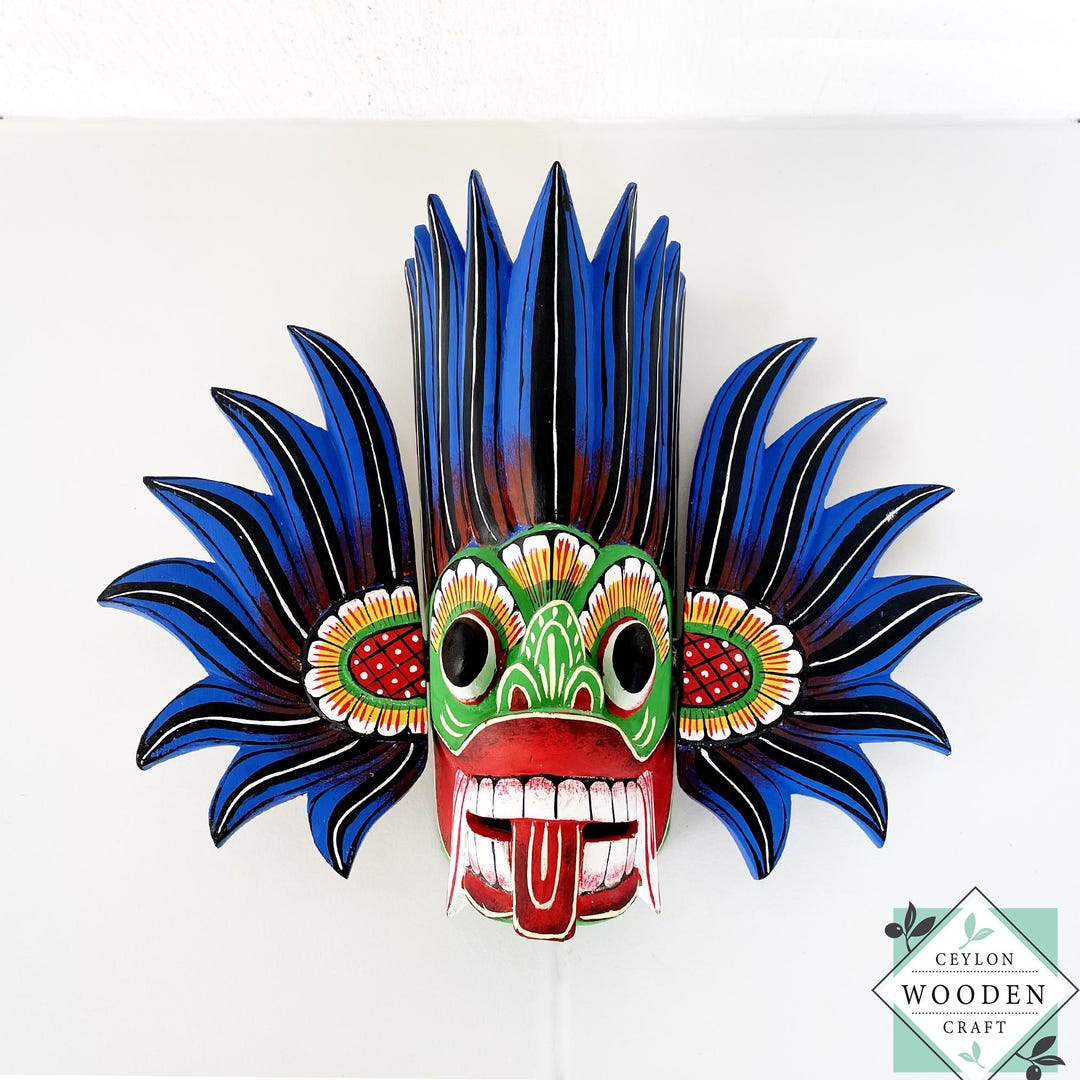 Hand-carved Blue Gini Raksha Mask – the Fire Demon of Protection Blue ...