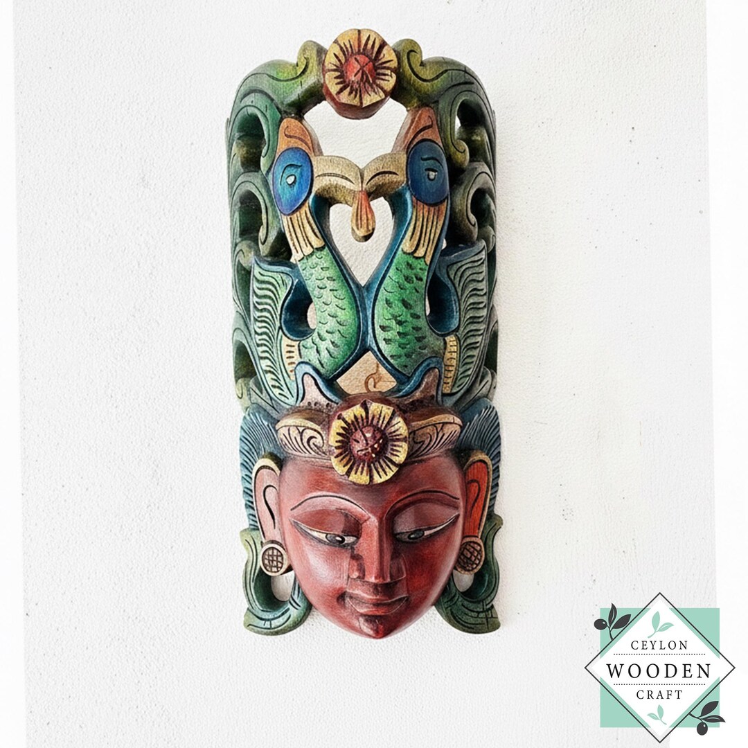 Hand-carved Ceylon Peacock Totem Mask - Traditional Wall Art - Etsy