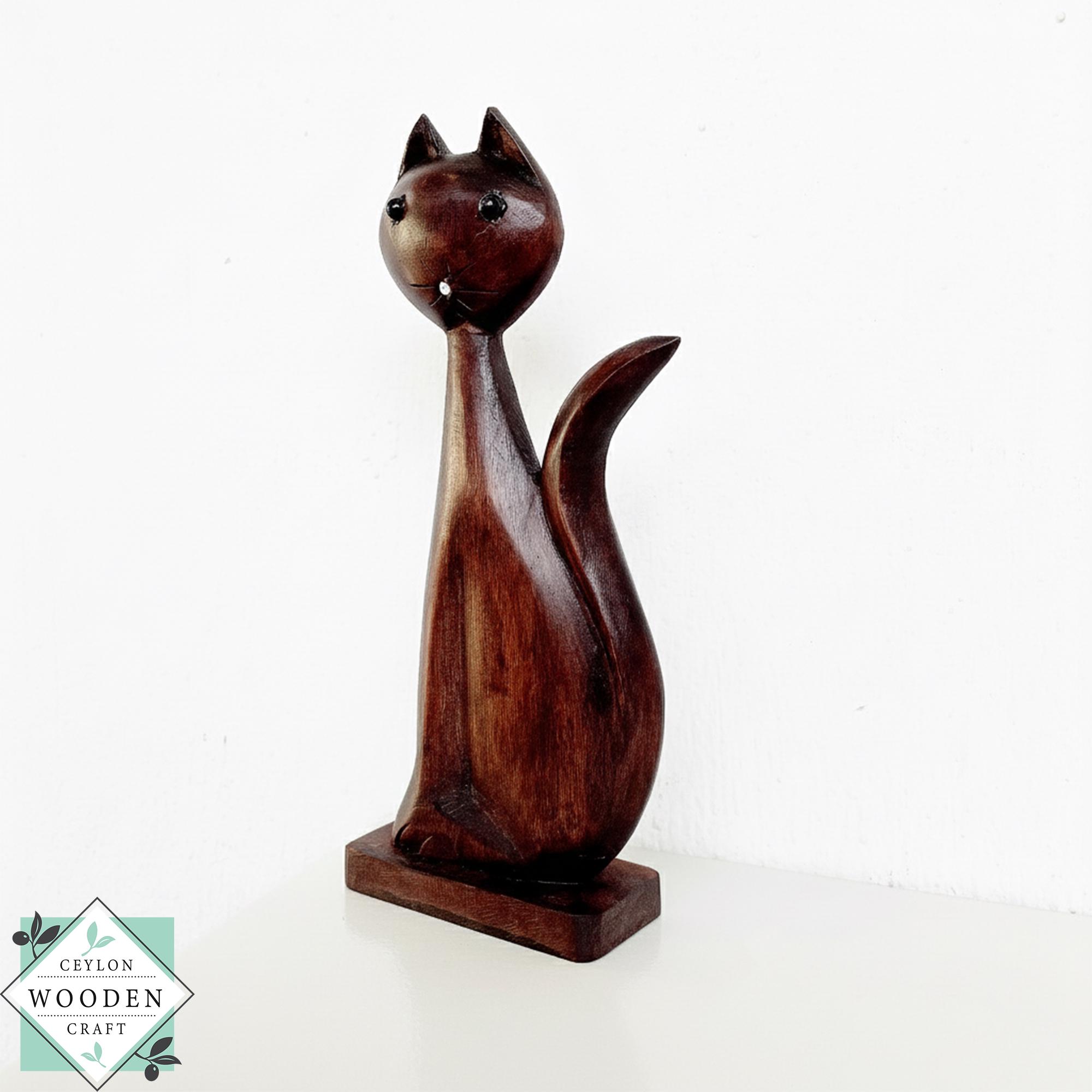 Hand-carved Mahogany Wood Abstract Cat Statue - Mid-century Modern Pet ...