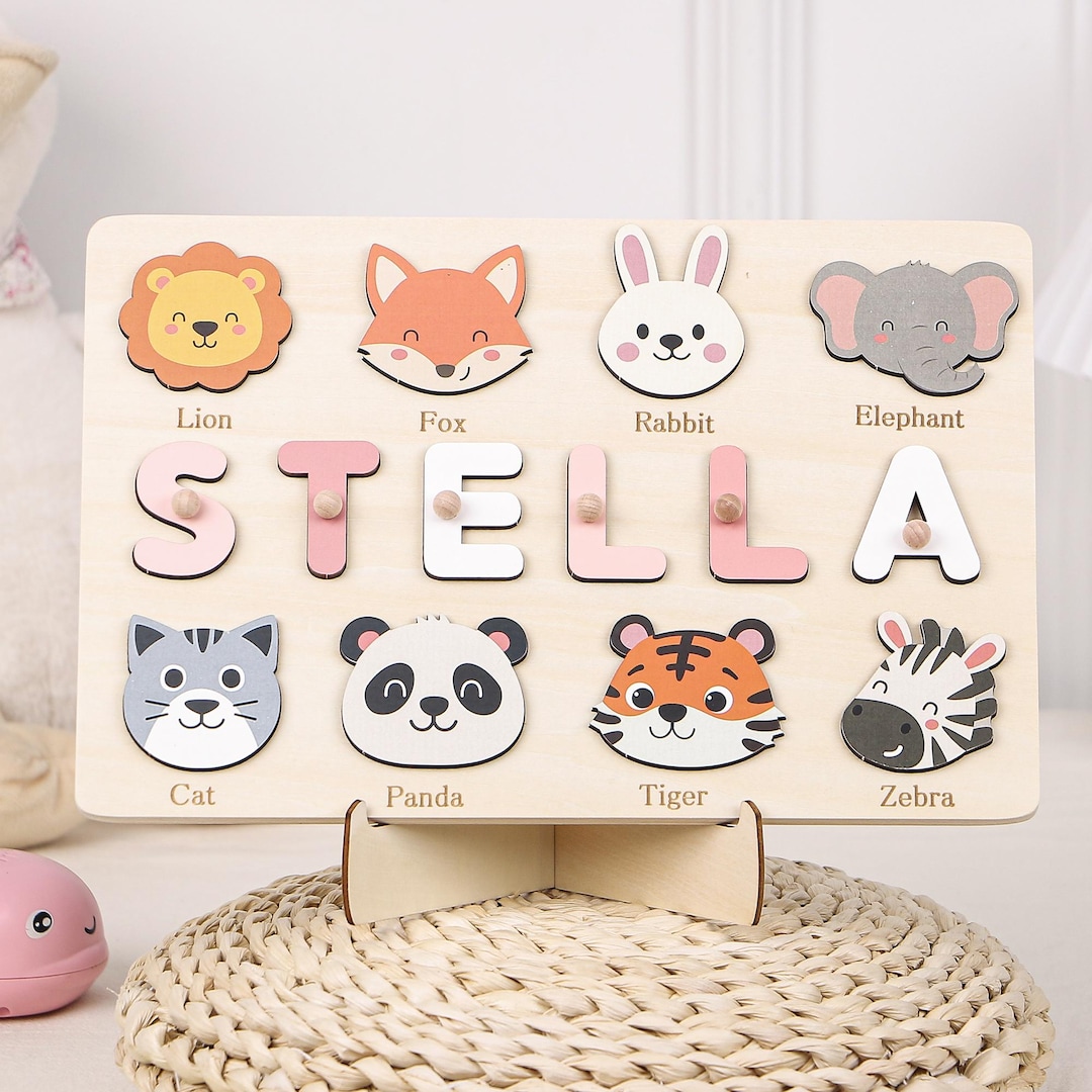 Personalized Animal Name Puzzle, Montessori Wooden Toy, Easter & First ...