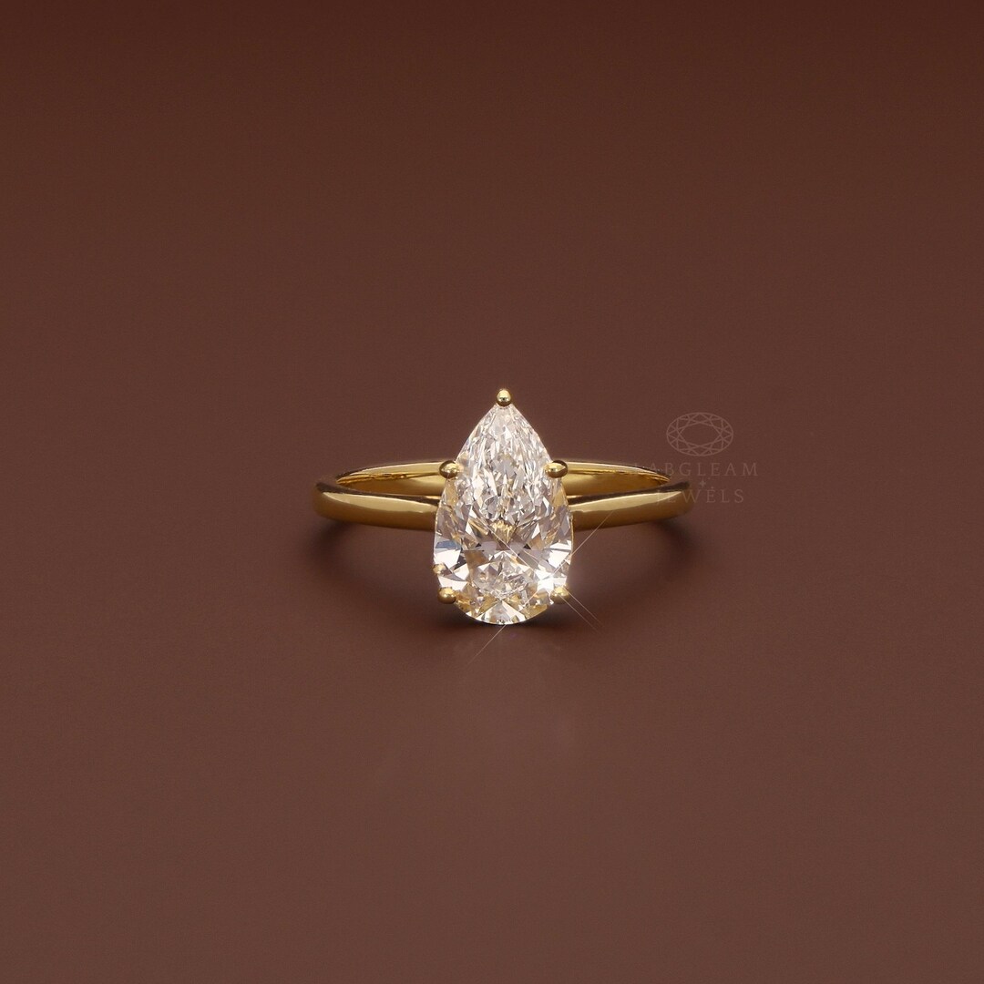 Lab Pearl Cut Diamond Ring: IGI Certified 10K Promise Wedding Band - 1 ...
