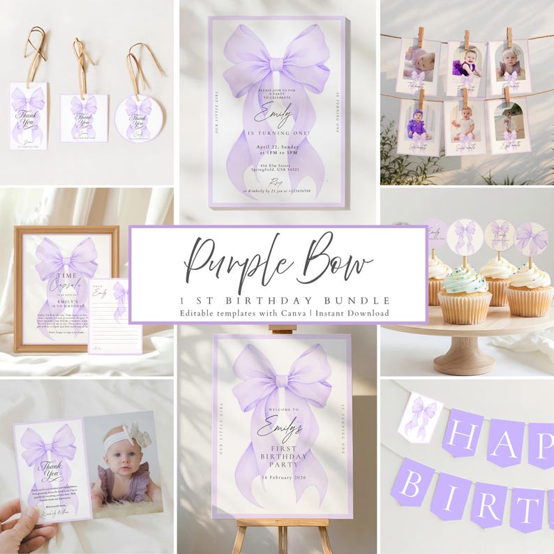 Blush Purple Bow Birthday Bundle: Framed Classic Elegant Coquette Party ...