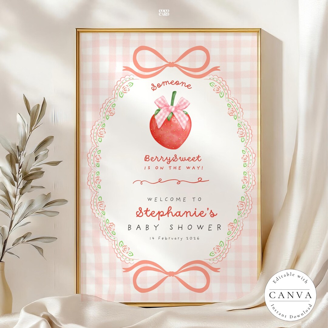 Berry Sweet Baby Shower Welcome Sign Template: Whimsical Coquette ...