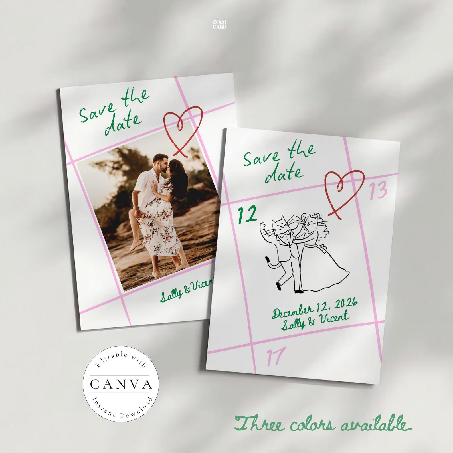 Hand Drawn Cats Save the Date Calendar Template: Whimsical Dancing ...