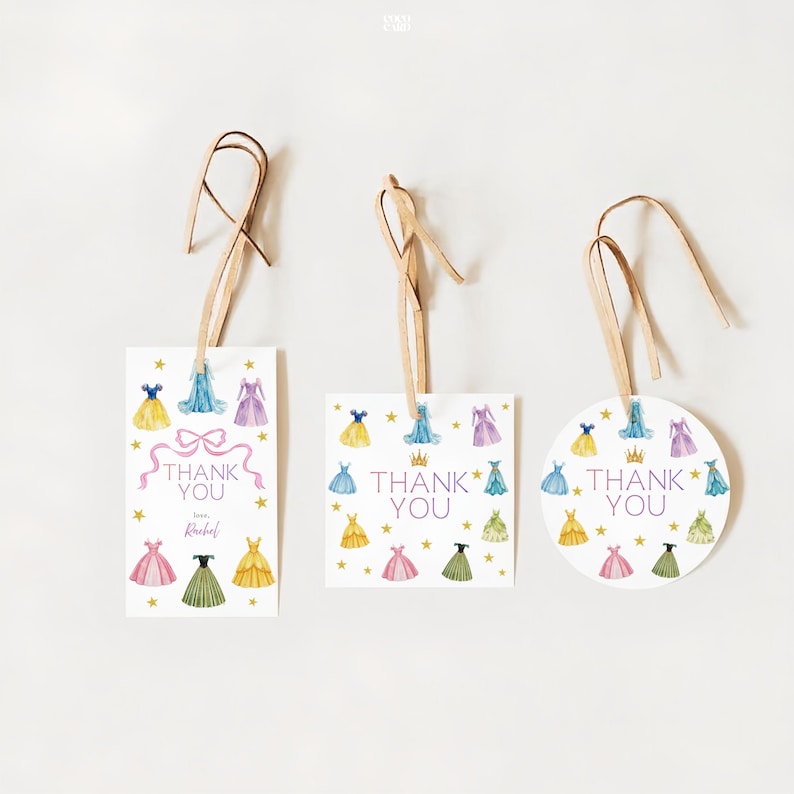 Princess Birthday Favor Tag Template: Dress up Party, Watercolor Royal ...