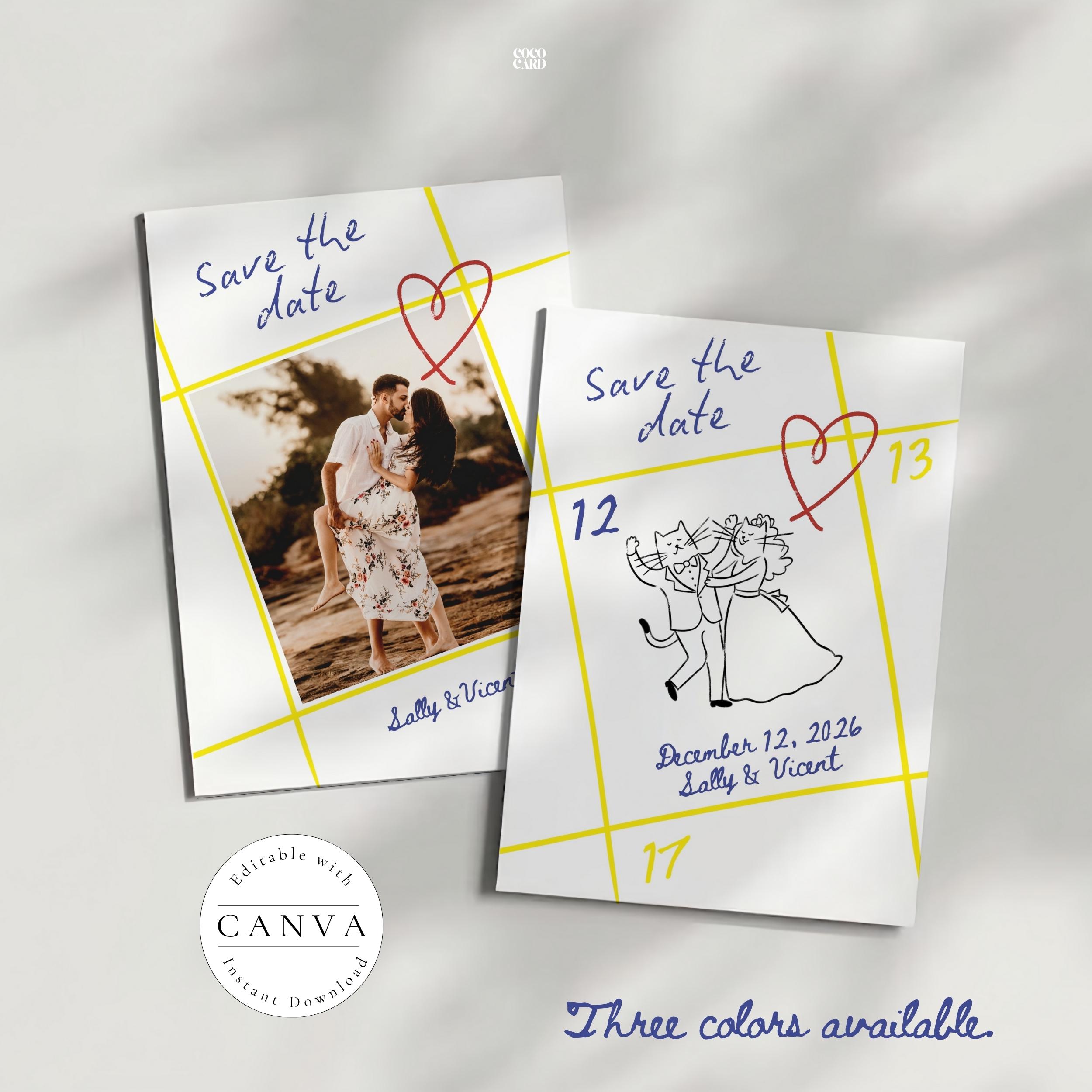 Hand Drawn Cats Save the Date Calendar Template: Whimsical Dancing ...