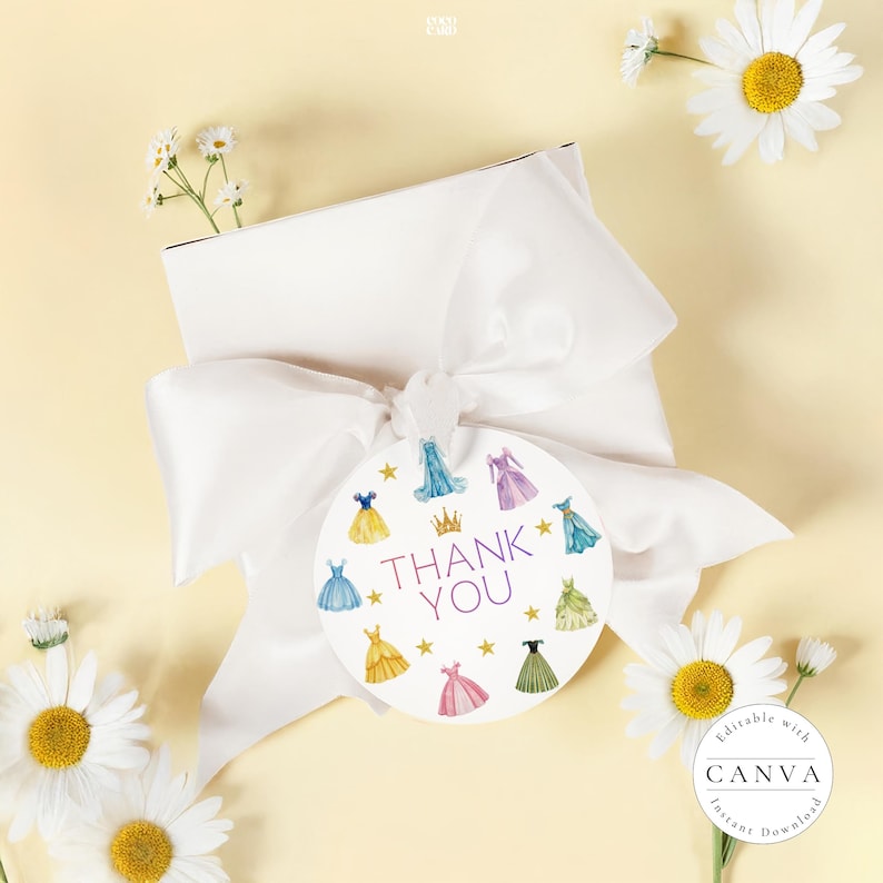Princess Birthday Favor Tag Template: Dress up Party, Watercolor Royal ...