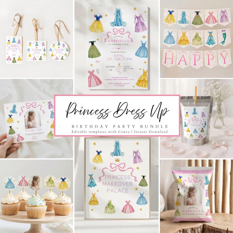 Princess Birthday Dress up Party Invitation Bundle Template: Royal ...