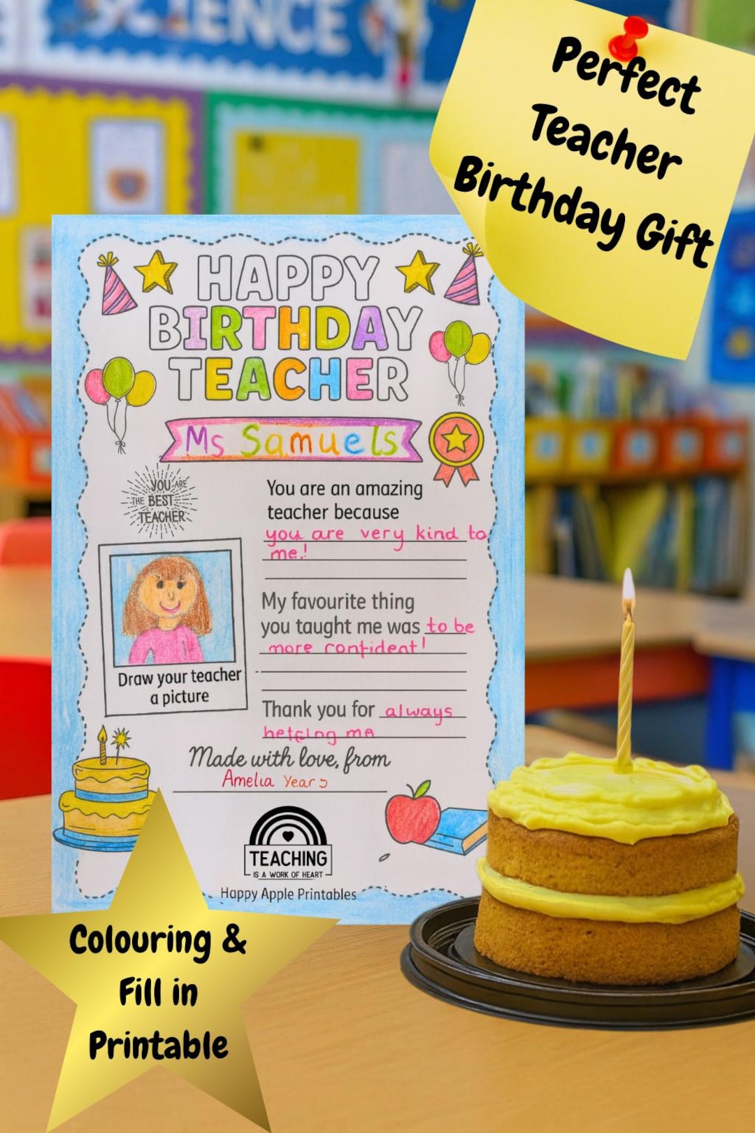 Happy Birthday Teacher Printable Gift – Colouring & Fill in Page, DIY ...