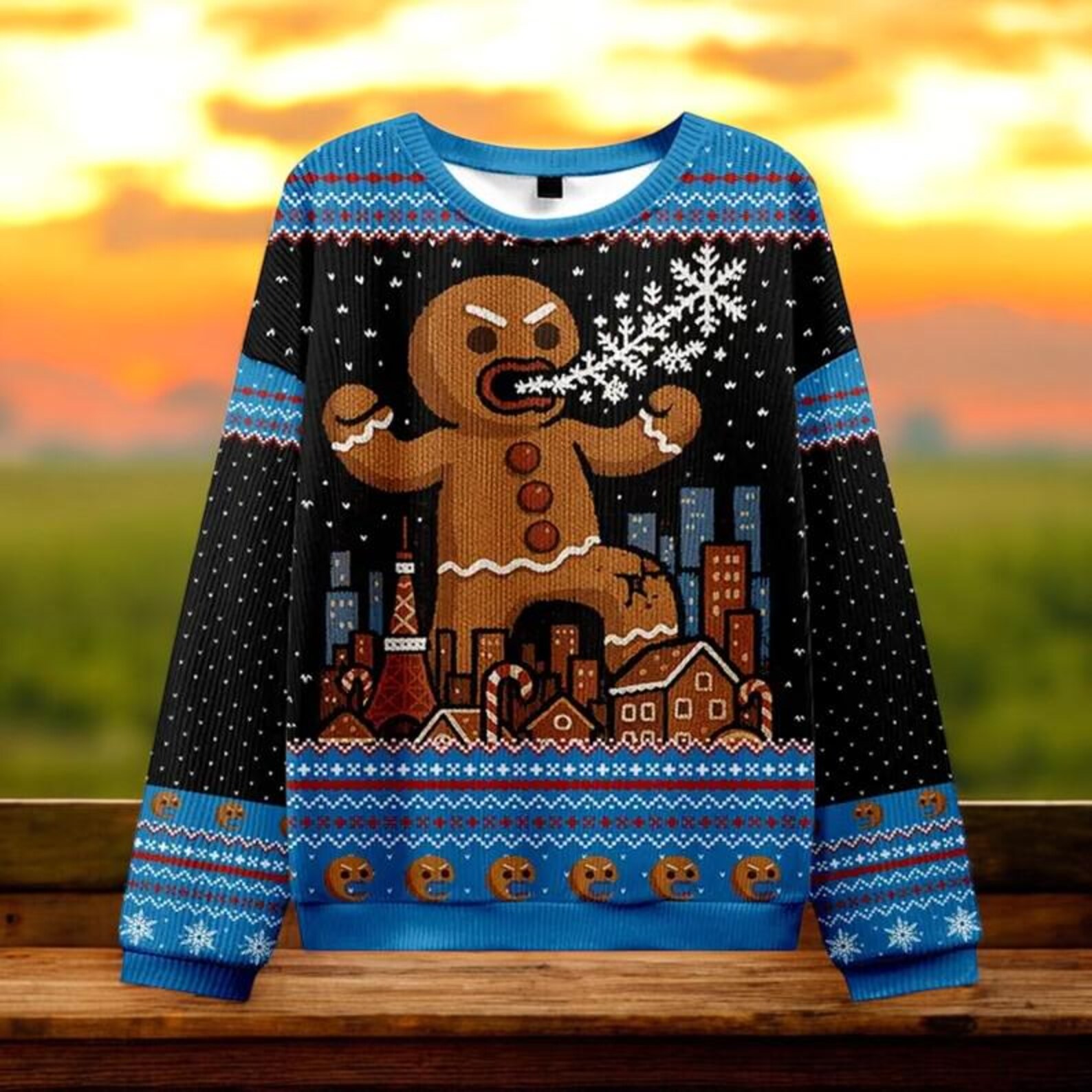 Godzilla Gingerbread Man Ugly Christmas Sweater – Funny Kaiju Holiday ...