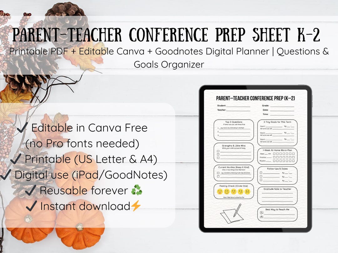 K-2 Parent-teacher Conference Prep Sheet: Editable Canva, Printable PDF ...