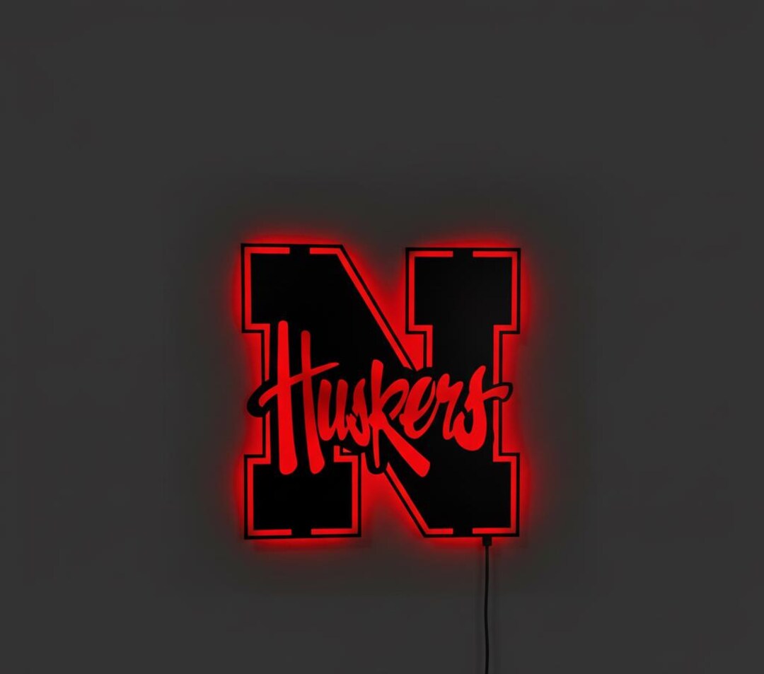 Nebraska Huskers LED Lighted Metal Wall Art, Football Logo LED Sign ...