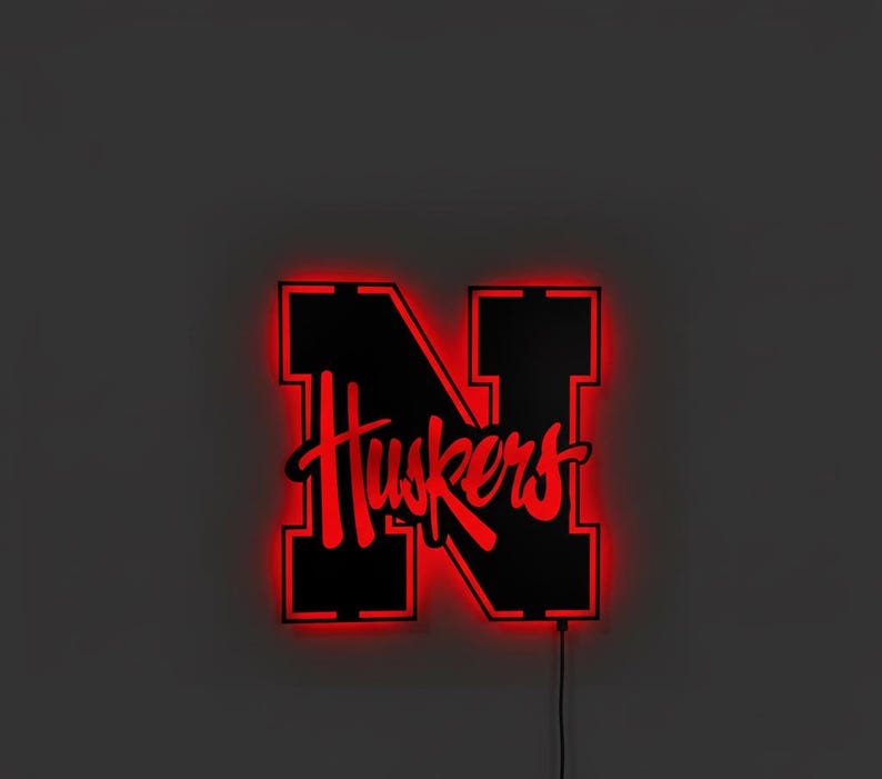 Nebraska Huskers LED Lighted Metal Wall Art, Football Logo LED Sign ...