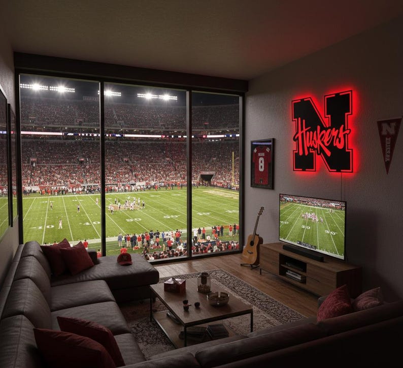 Nebraska Huskers LED Lighted Metal Wall Art, Football Logo LED Sign ...