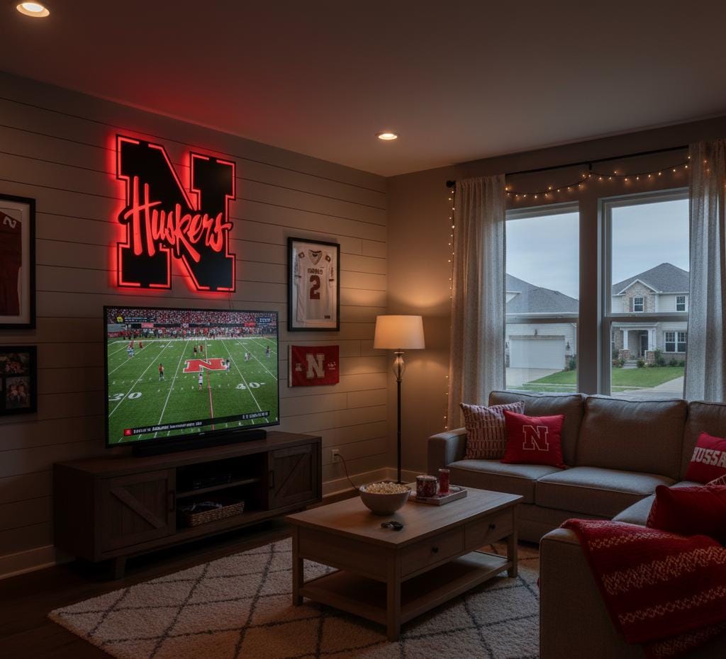 Nebraska Huskers LED Lighted Metal Wall Art, Football Logo LED Sign ...