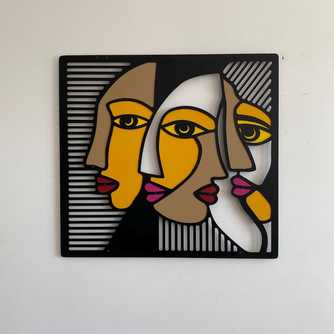 Abstract Faces Picasso Metal Wall Art, Picasso Style Line Decor ...