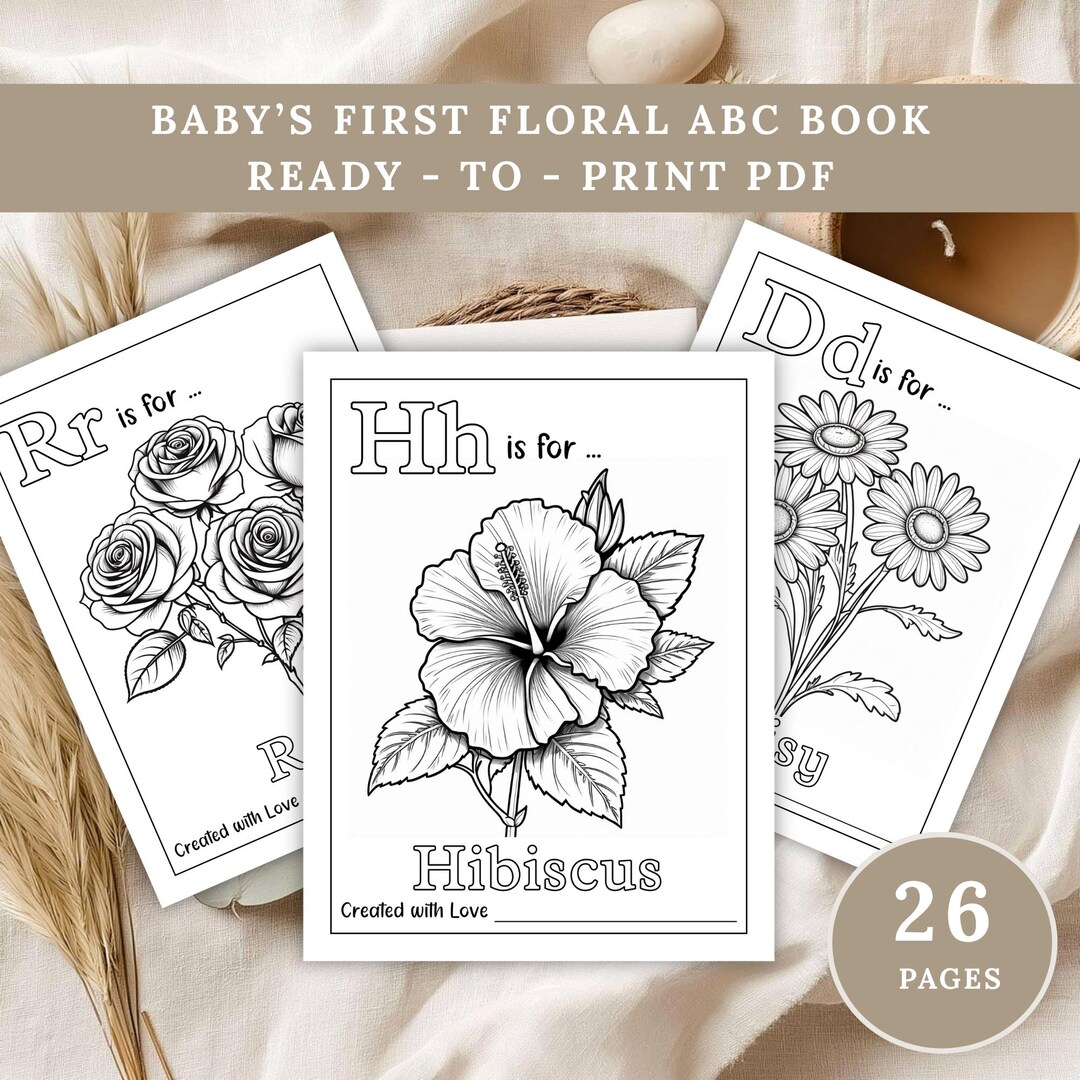 Floral ABC Coloring Book: Baby's First Alphabet, Baby Shower Keepsake ...