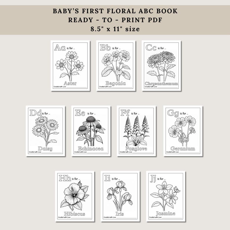 Floral ABC Coloring Book: Baby's First Alphabet, Baby Shower Keepsake ...