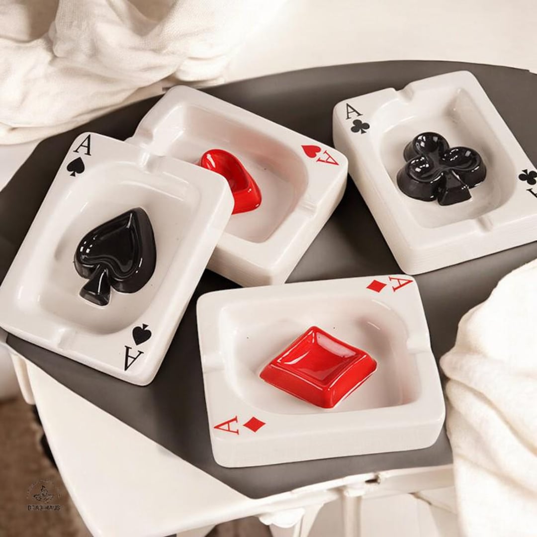 Poker Card Ceramic Ashtray: Handmade Glazed Ceramic - Game Night Decor ...
