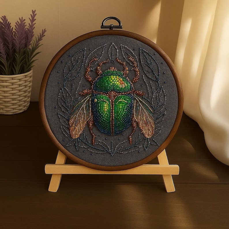 Emerald Beetle Bead Embroidery Kit: DIY Hoop Art, Home Decor - Etsy