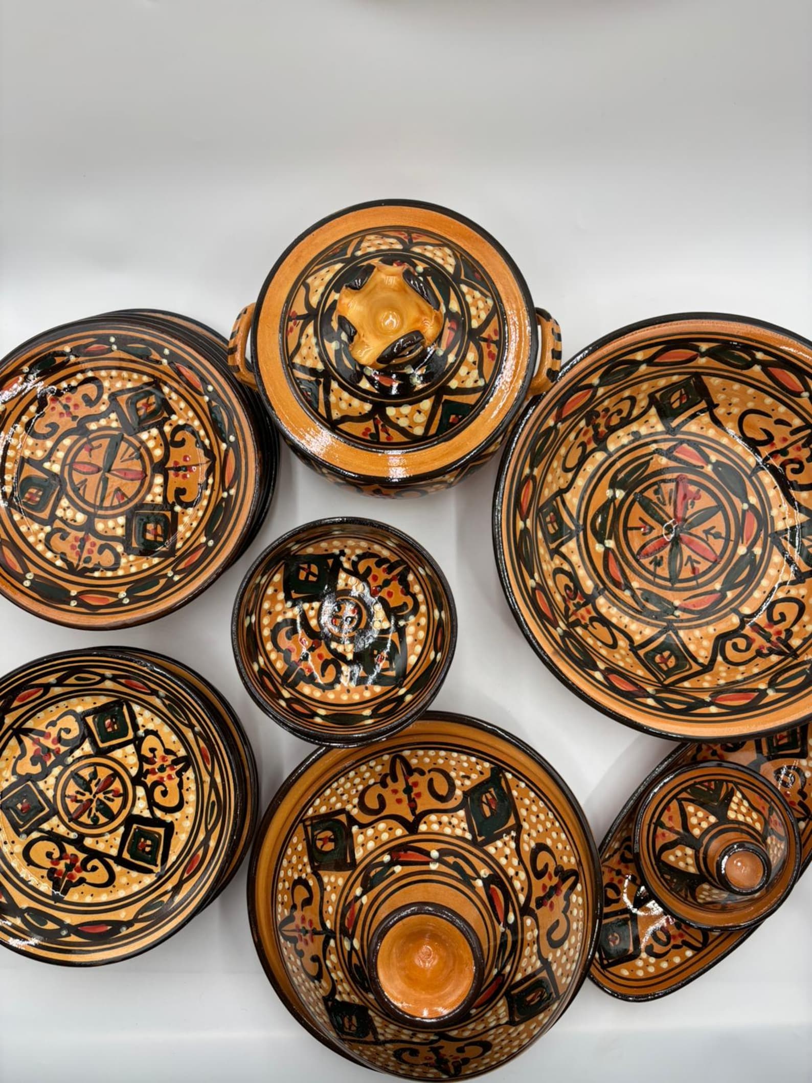 Traditional Handmade Clay Dinnerware Set for 6 – Hand-painted Algerian ...