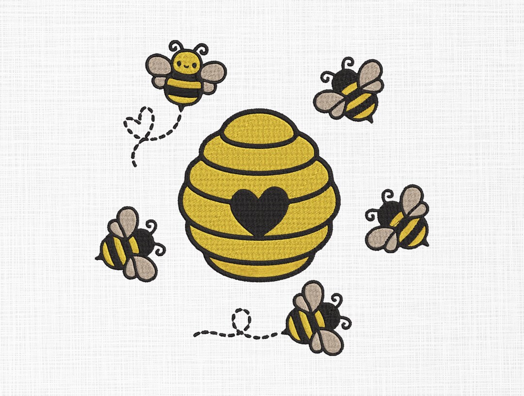 Cute Bee Hive Embroidery Design Cartoon Bees With Heart Hive Machine ...