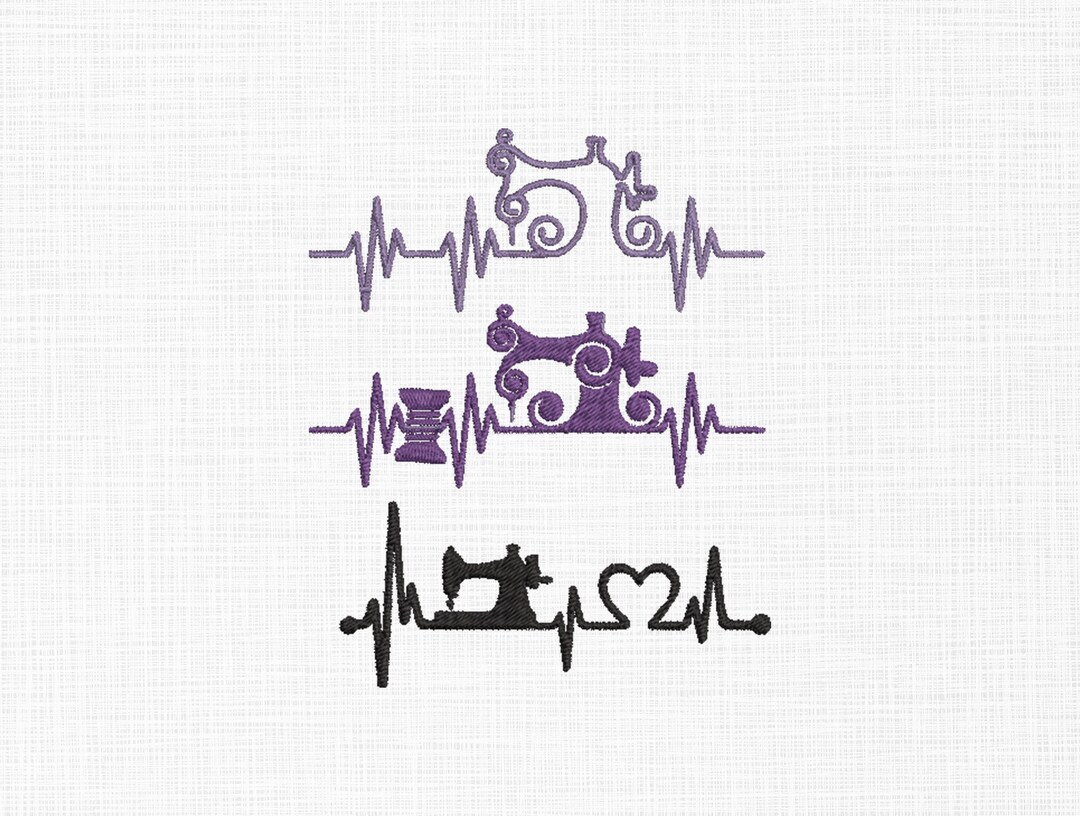 Sewing Line Art Sewing Heartbeat Embroidery Design, Sewing Machine ...