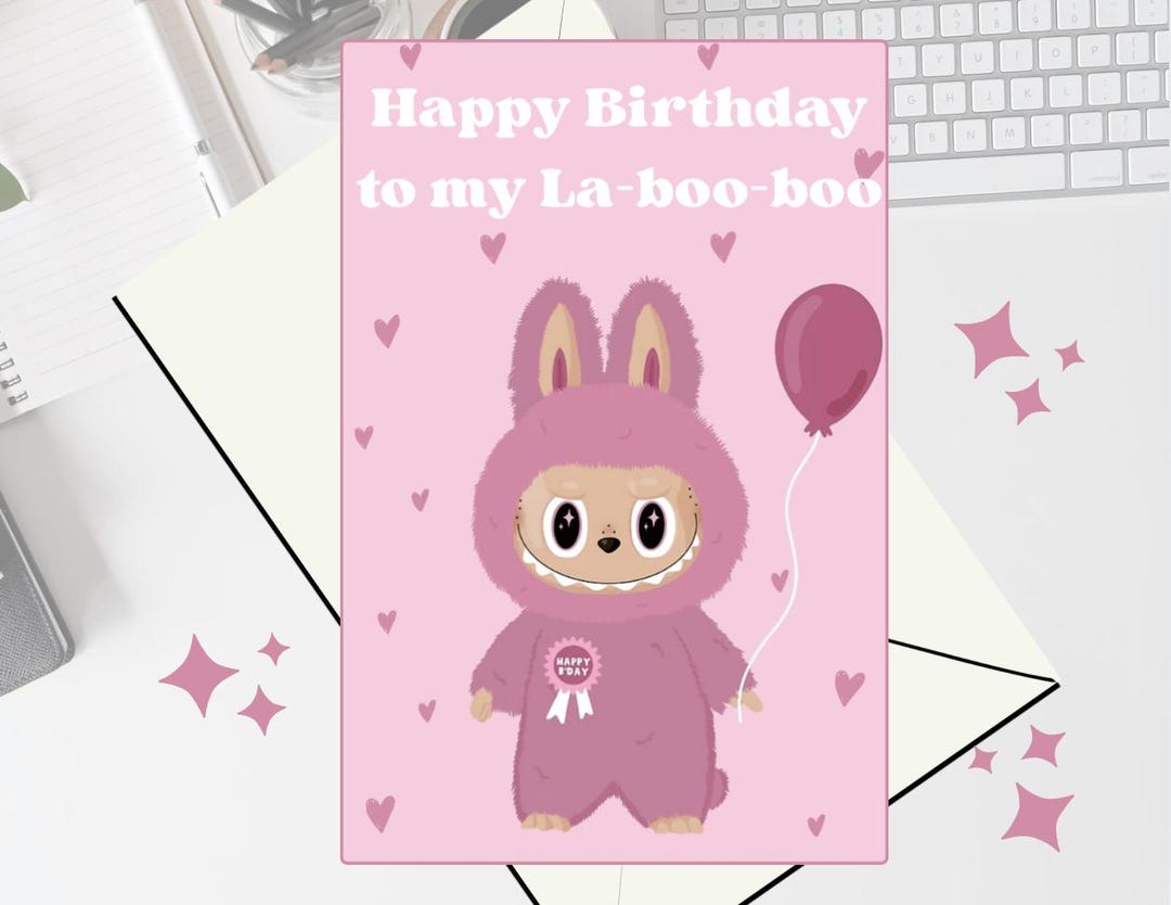 Personalized Labubu Birthday Card - Digital Printable File - Kawaii and ...