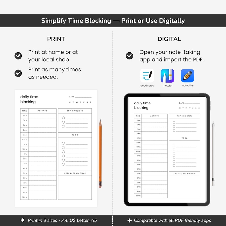 Daily Time Blocking. Timebox Template. Time Blocking Planner. Timebox ...