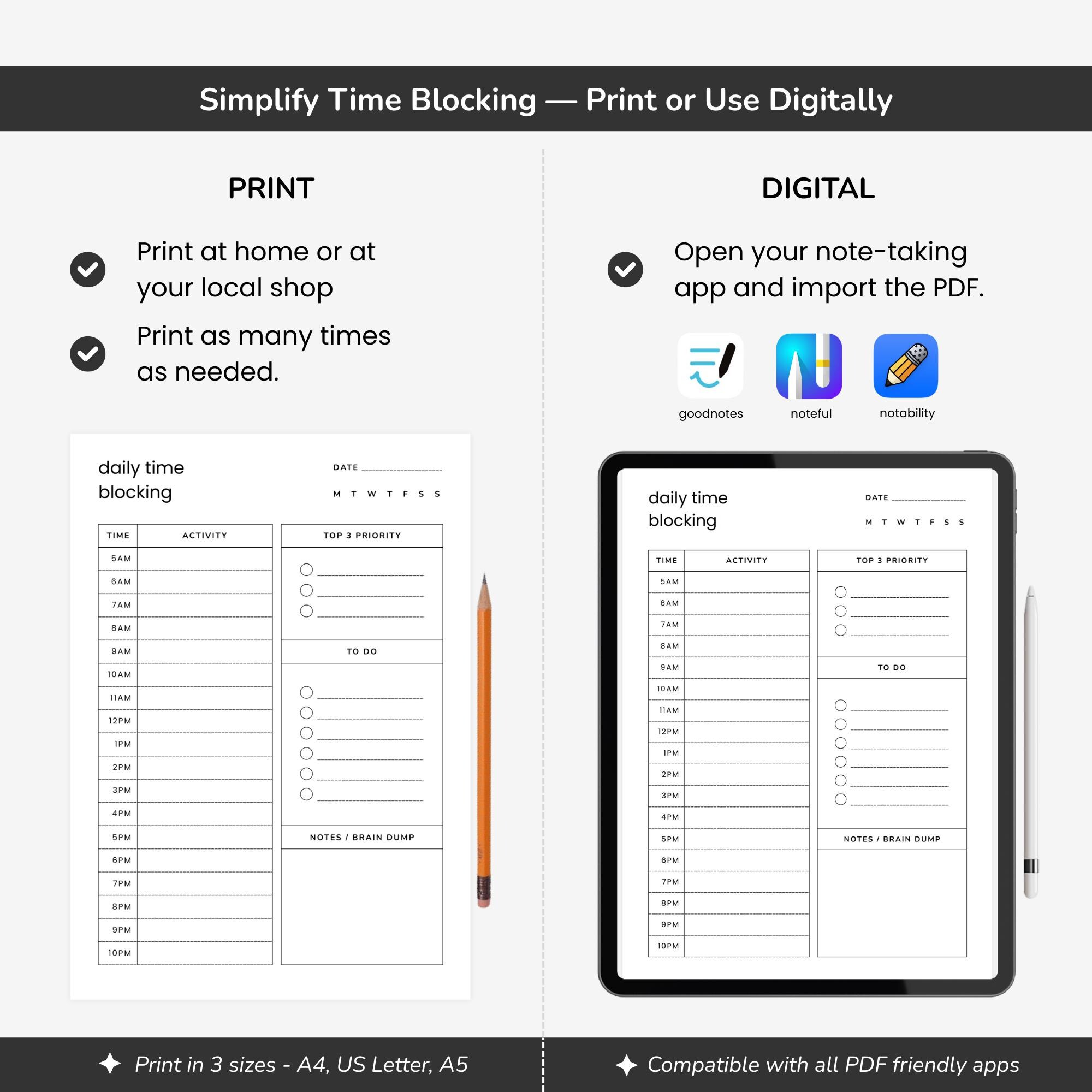 Daily Time Blocking. Timebox Template. Time Blocking Planner. Timebox ...