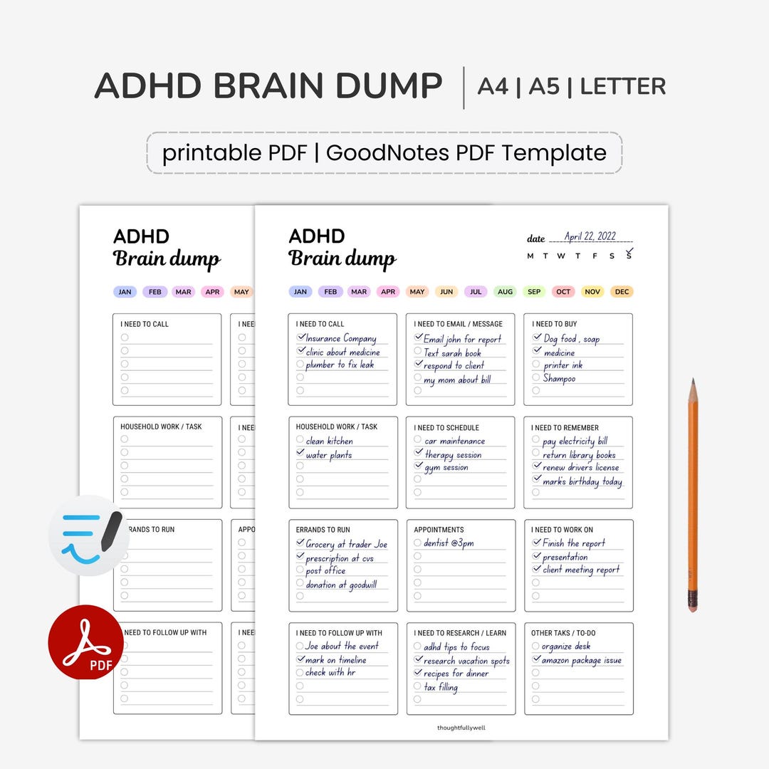 Printable ADHD Brain Dump Planner Template. Thought Organizer & To-do ...