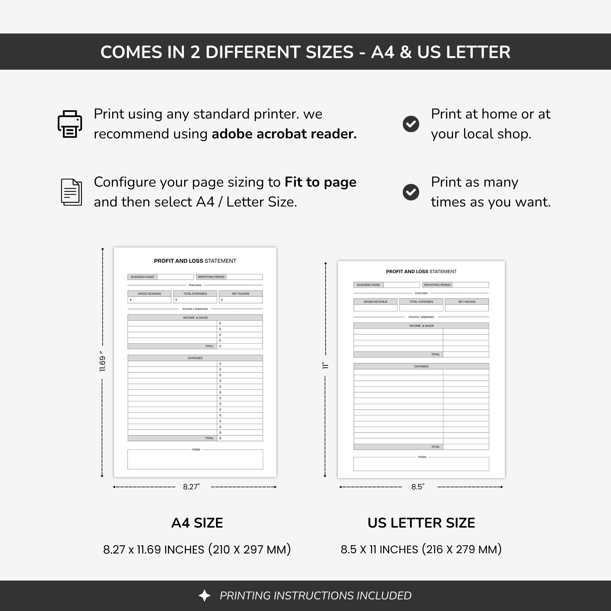 Profit and Loss Statement Template for Small Business - Printable ...