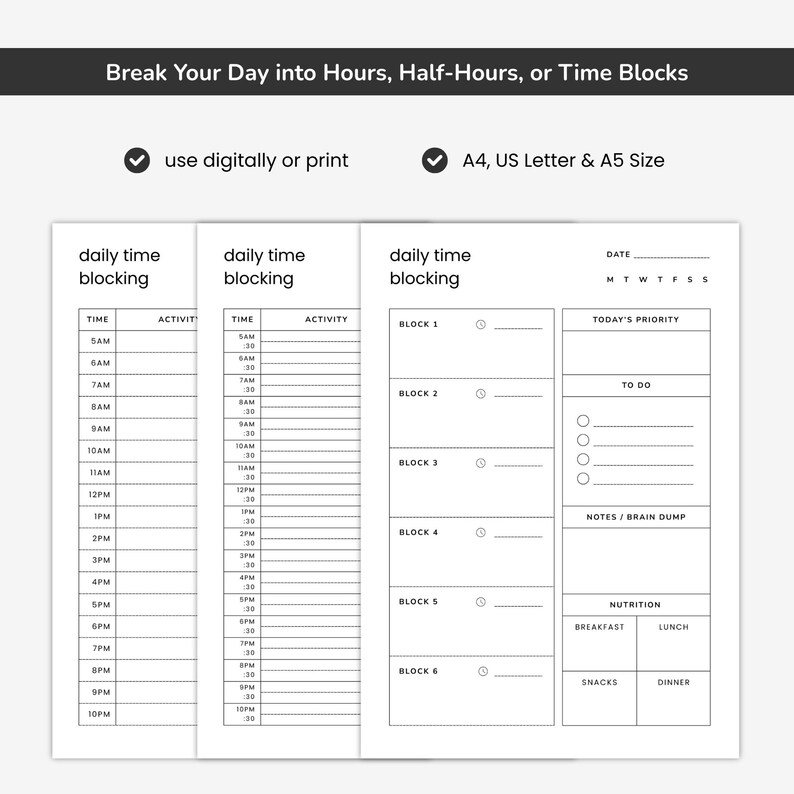 Daily Time Blocking. Timebox Template. Time Blocking Planner. Timebox ...
