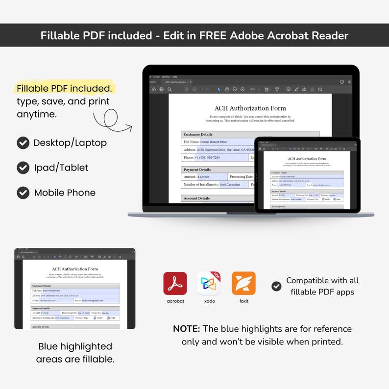 ACH Authorization Form Template - Standard : A4/letter (printable ...