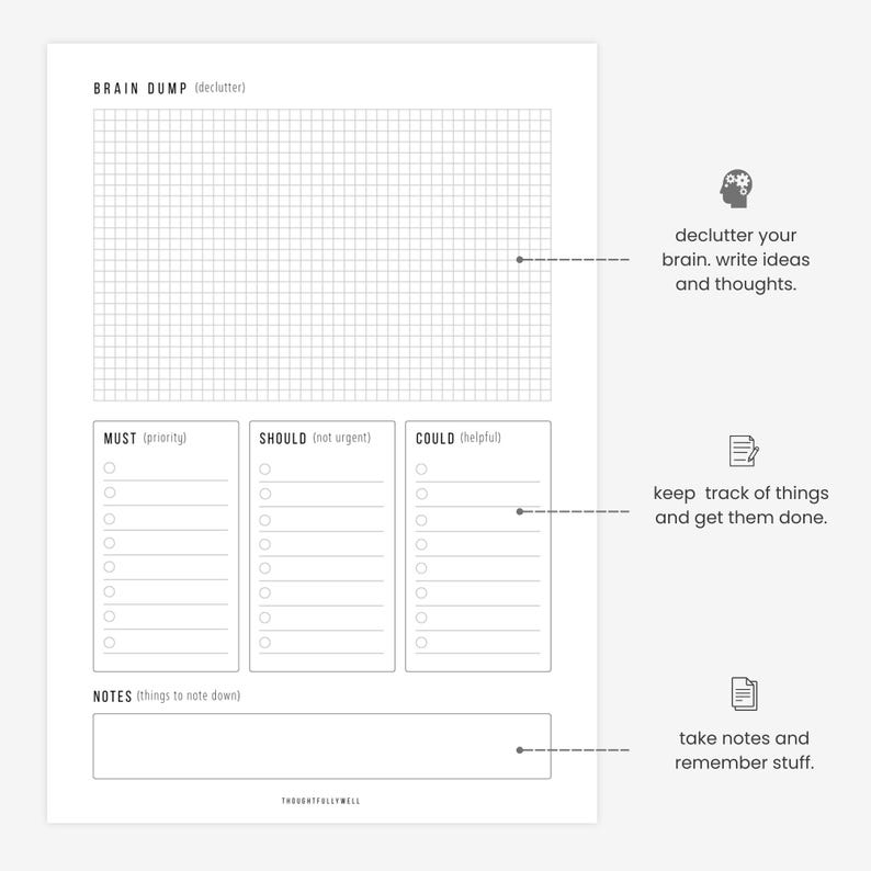 Brain Dump Planner Template. Productivity Journal, to Do List ...