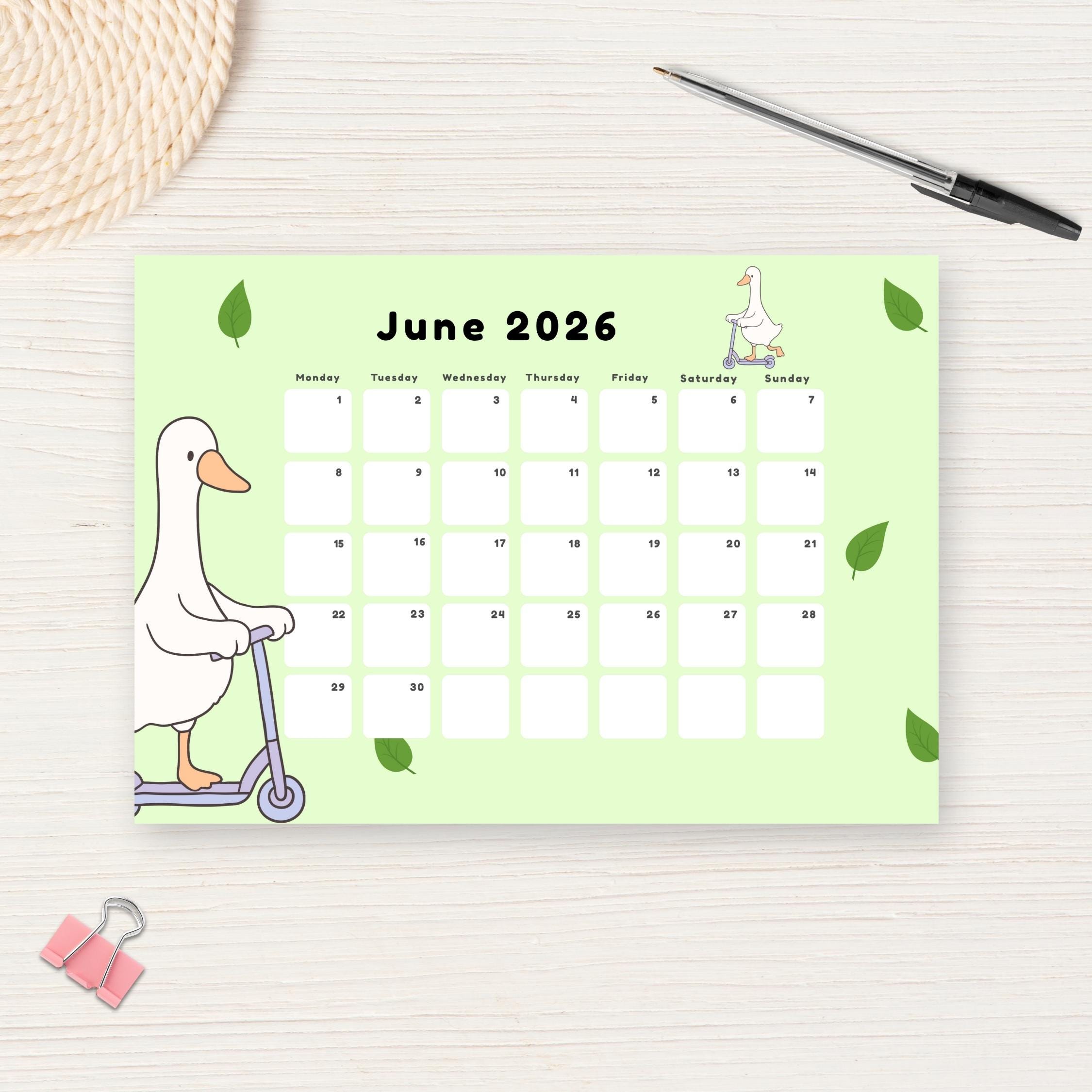 Duck Calendar 2026 – Cute A4 Printable Planner (canva Template) - Etsy ...
