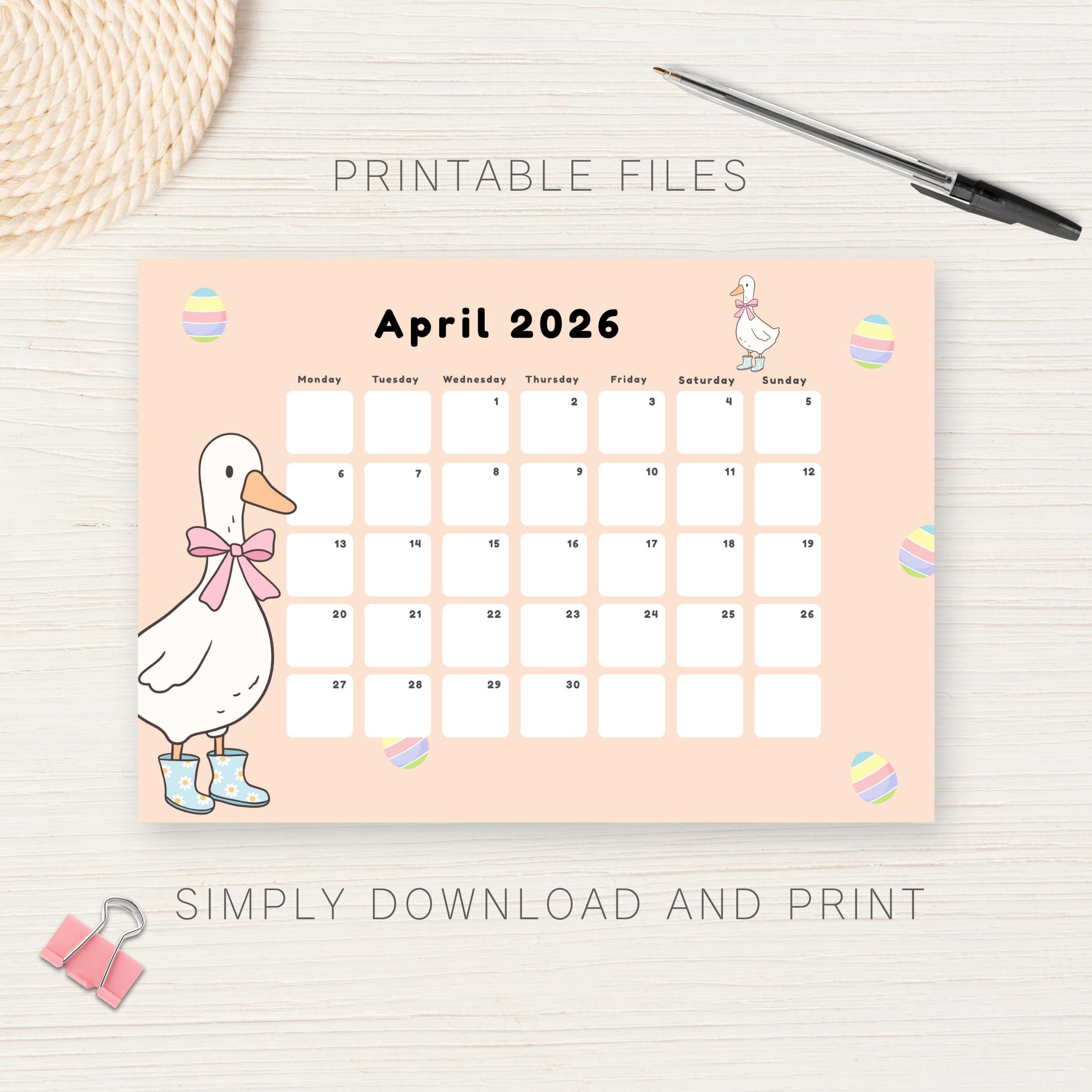 Duck Calendar 2026 – Cute A4 Printable Planner (canva Template) - Etsy ...