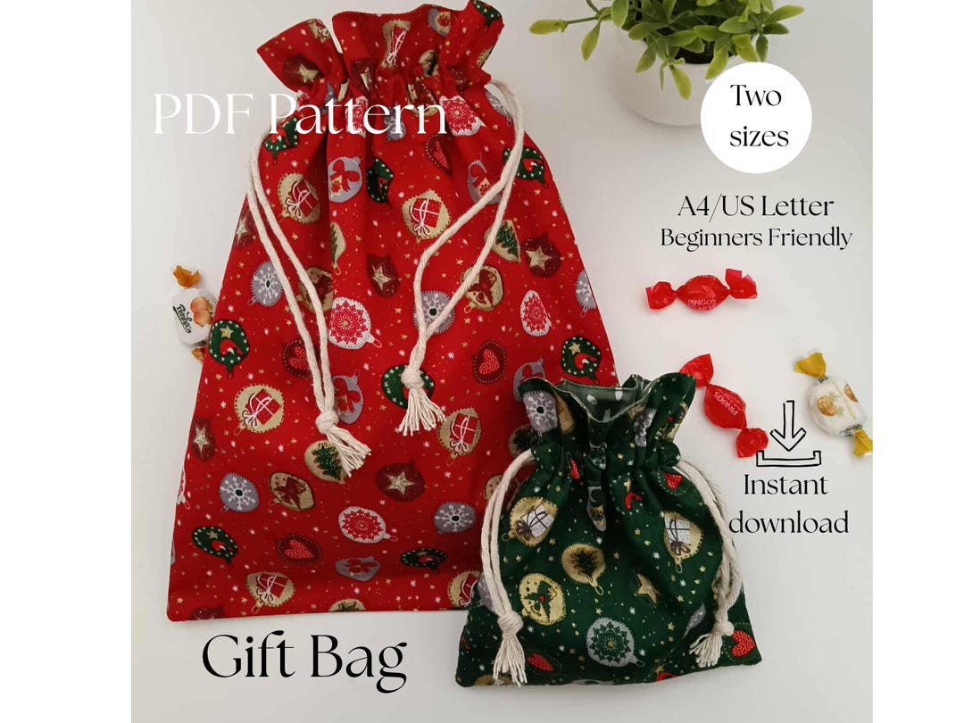 Sewing Pattern for Reusable Gift Bag: 2 Sizes, Reinforcement, and ...