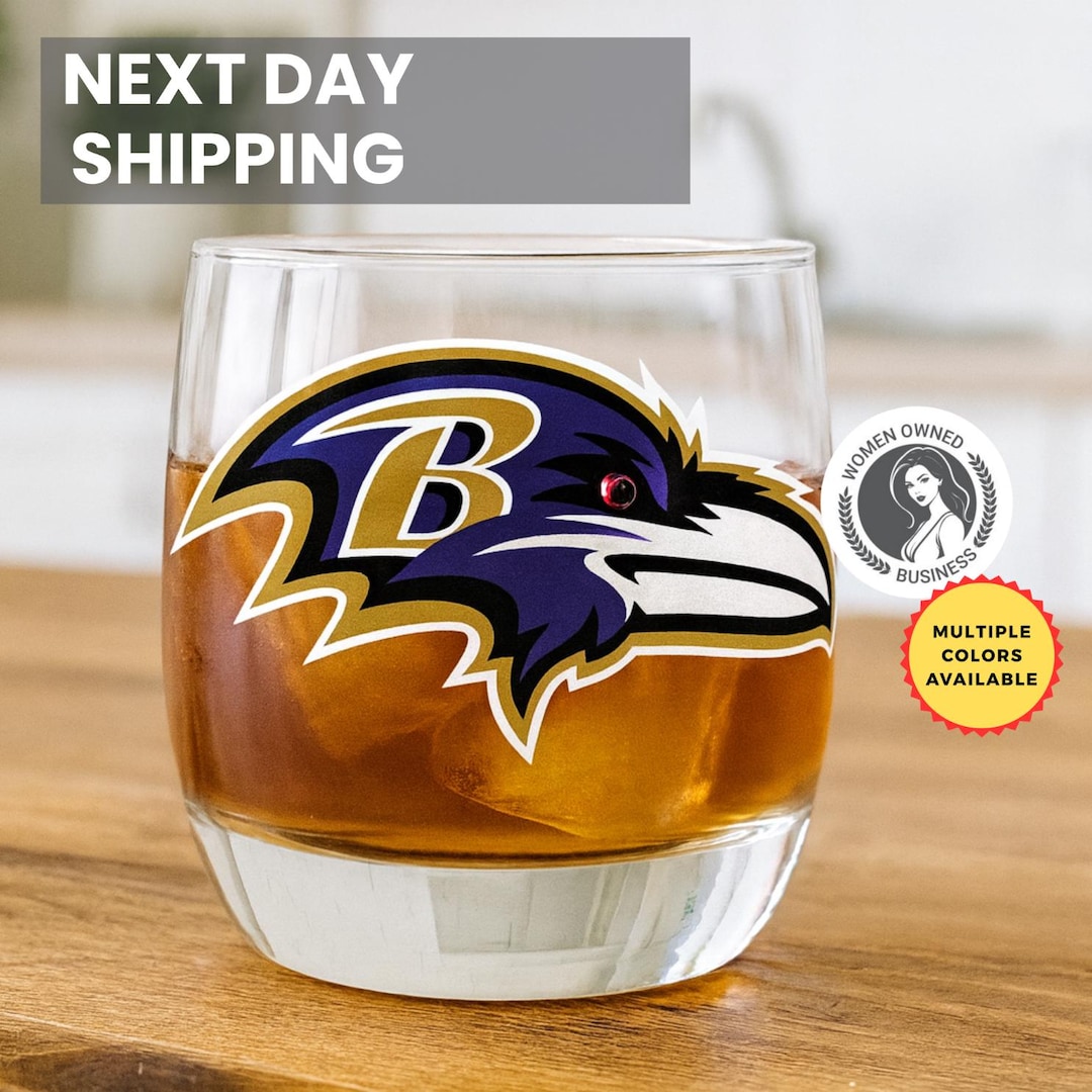 Baltimore Ravens Whiskey Glass | NFL Team Rocks Glass, Football Barware ...