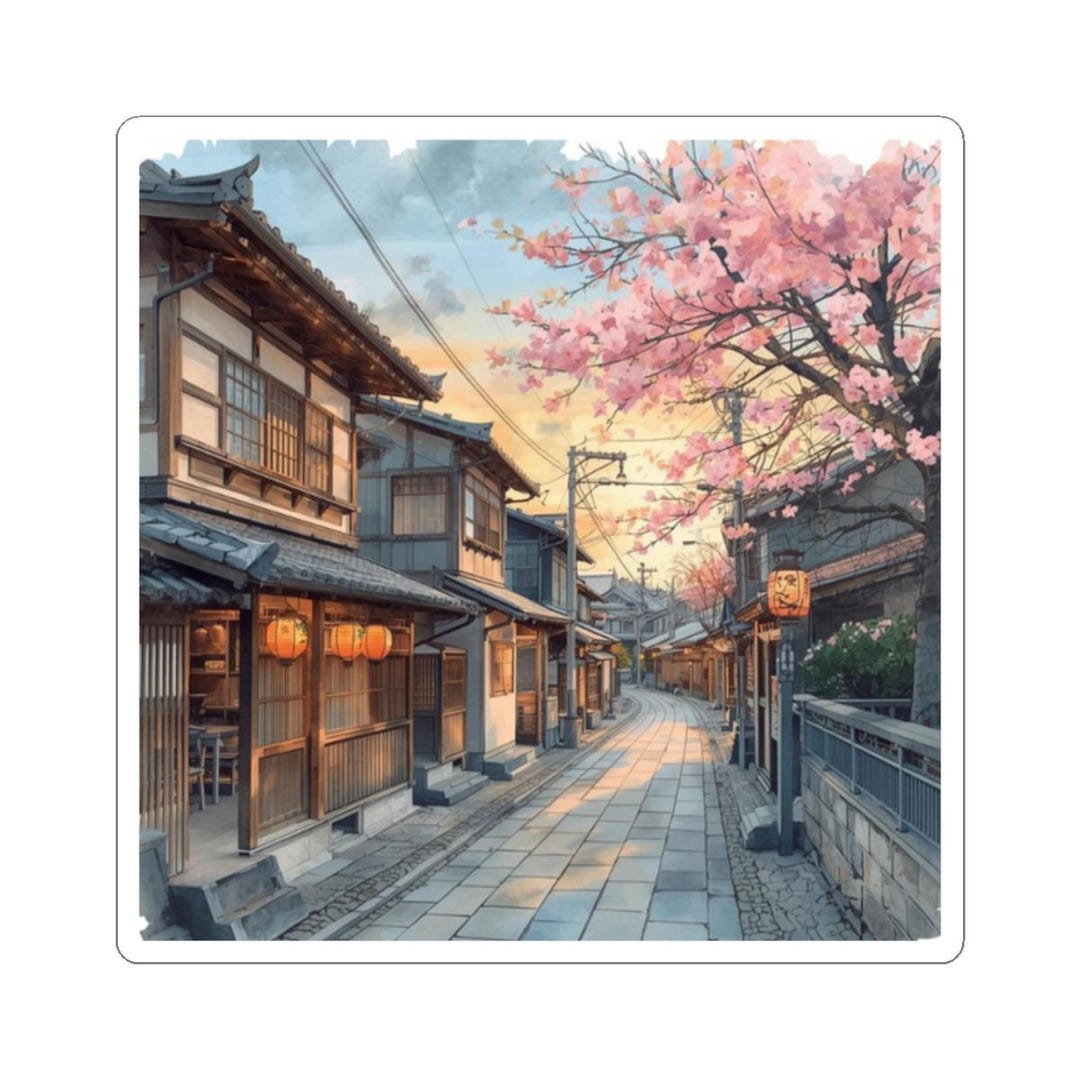 Japanese Kyoto Street Scene Kiss-cut Sticker | Japan Art - Etsy